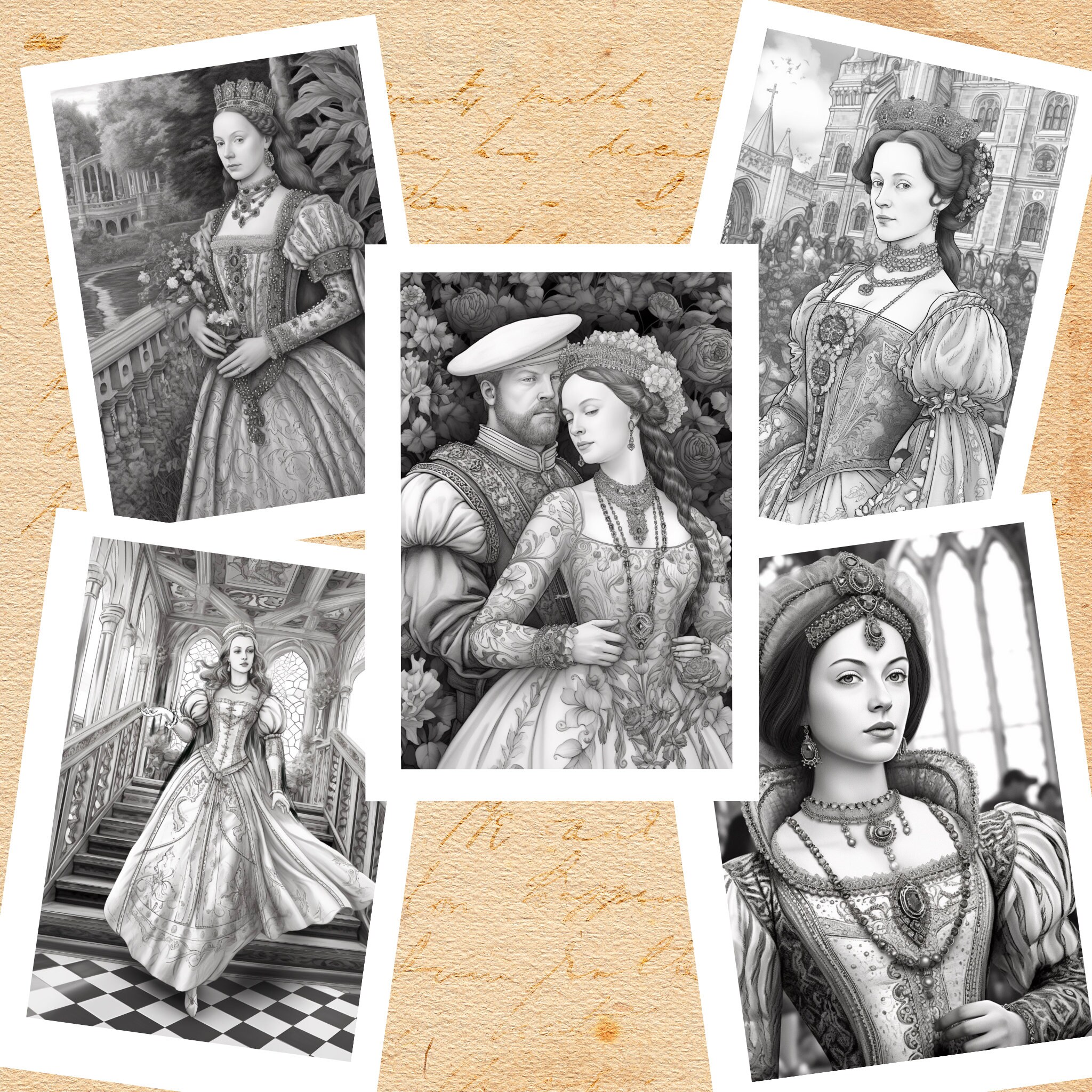 Tudor Beauties Coloring Book, Adults Download Coloring Book - Printable ...