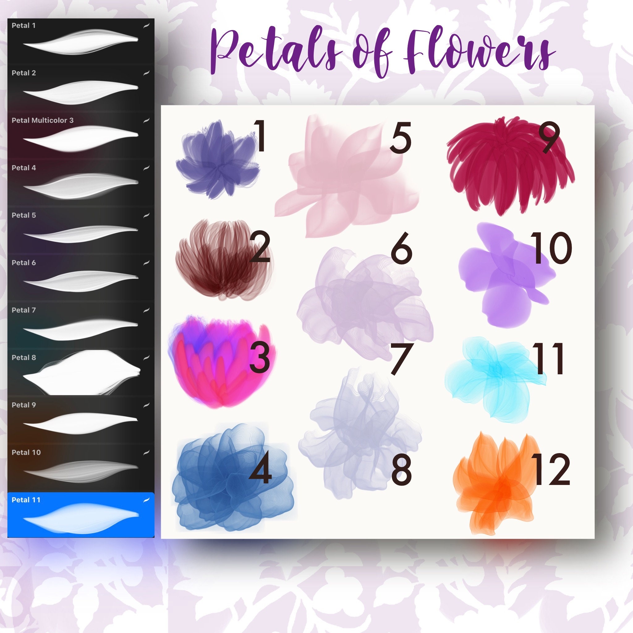 Procreate Flowers , Procreate Flowers Builder ,petals Brushes, Leafs ...