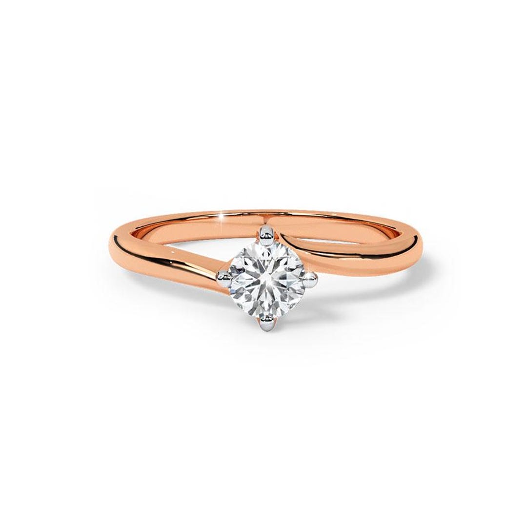 Buy Lab Grown 0.25 Ct Diamond Ring, 14K Rose Gold Twisted Band Online ...