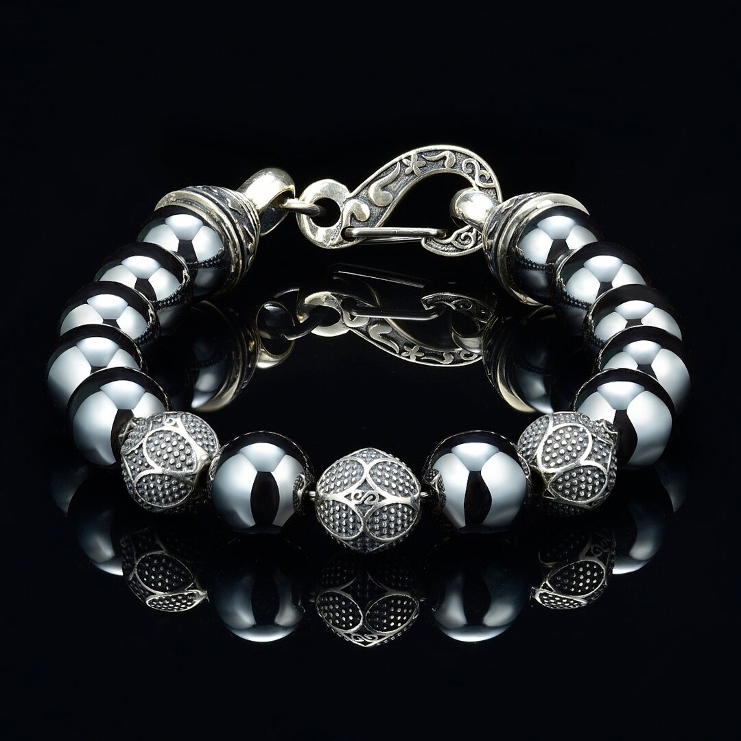 Mens Bracelet Hematite Stone 10MM Beaded Natural Stone Bracelet, Custom ...