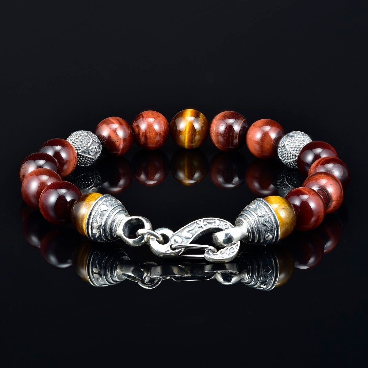 Tiger Eye Mens Bead Bracelet for Red Tiger Eye Steel Cable - Etsy