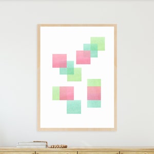 Geometric Art Print, Abstract Shapes, Printable Wall Art in Pink, Teal ...