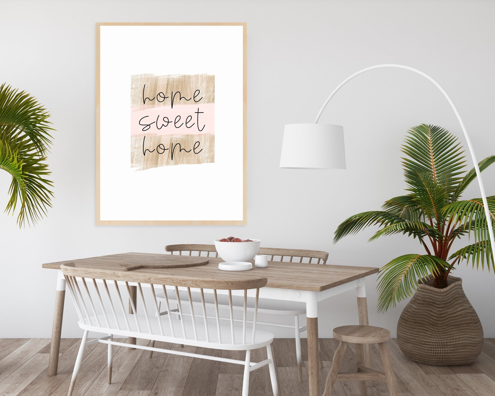 Home Sweet Home Art Print in Blush Pink and Beige, Inspirational Wall ...