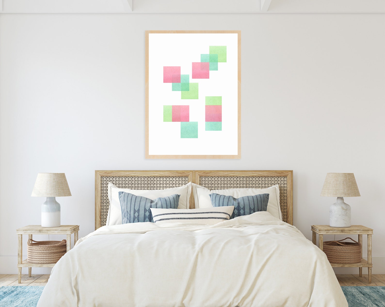 Geometric Art Print, Abstract Shapes, Printable Wall Art in Pink, Teal ...