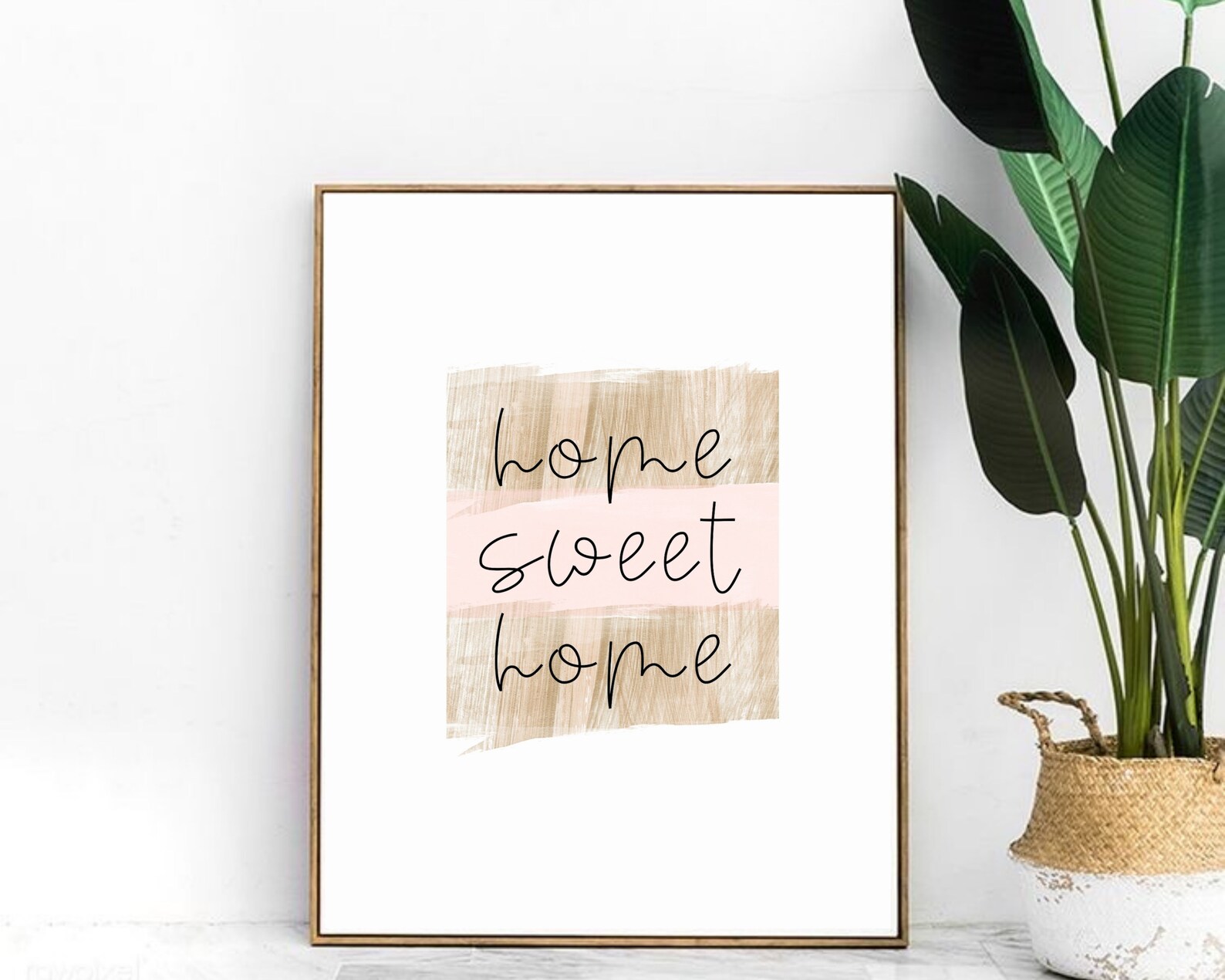 Home Sweet Home Art Print in Blush Pink and Beige, Inspirational Wall ...