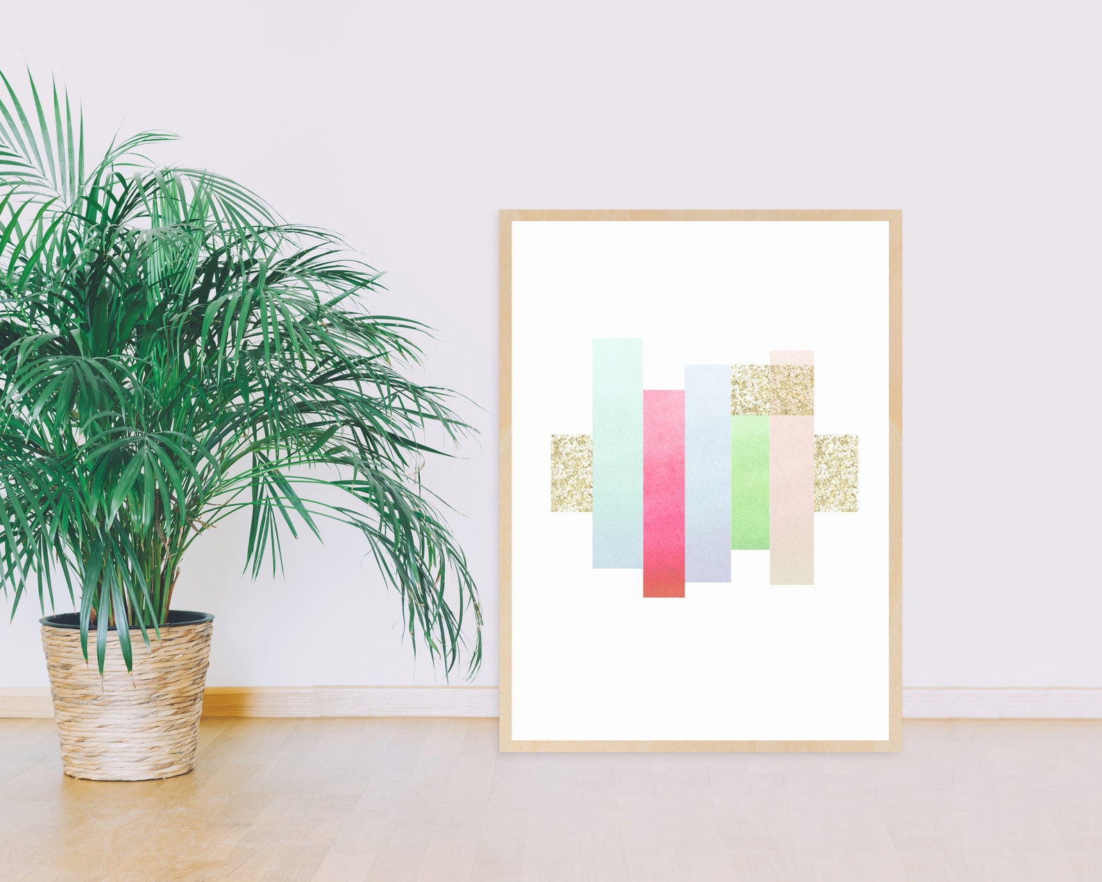Colorful Geometric Art Print, Rectangle Modern Design With Gold Accents ...