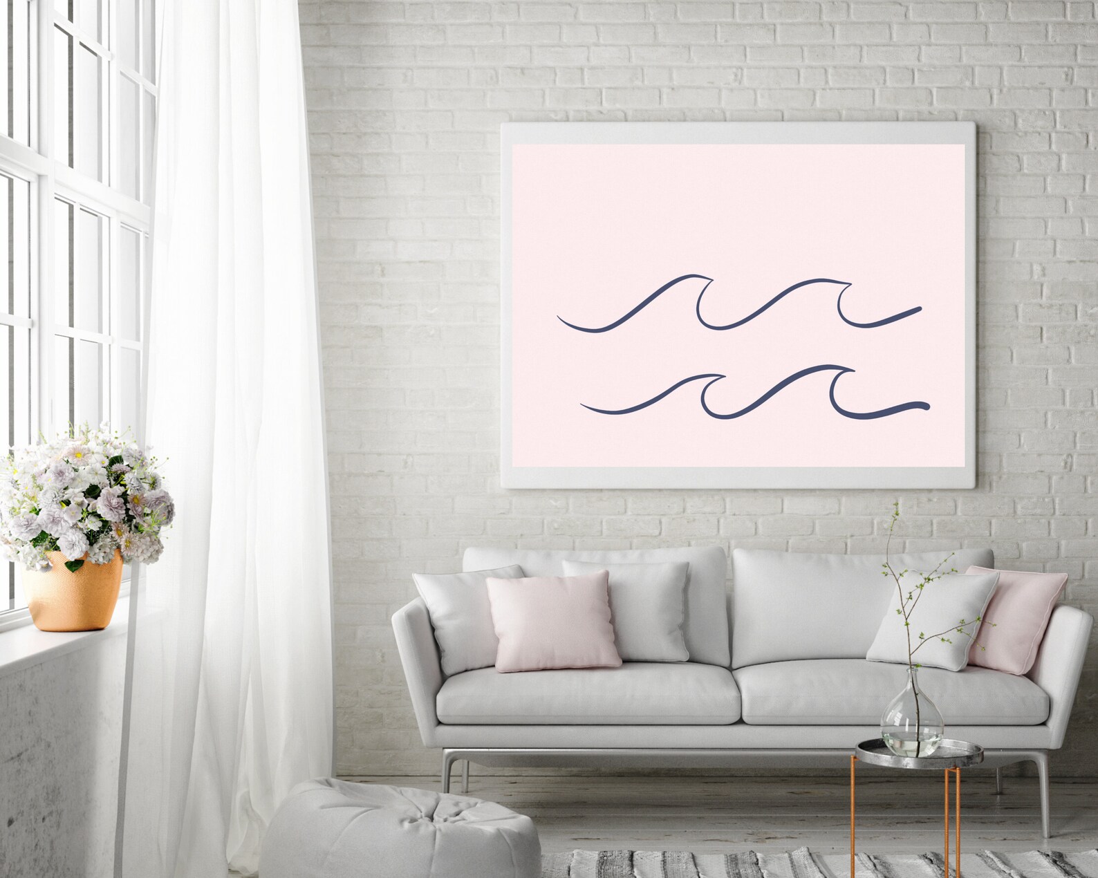 Waves Art Print, Light Pink Wall Art, Digital Art Print, Instant ...