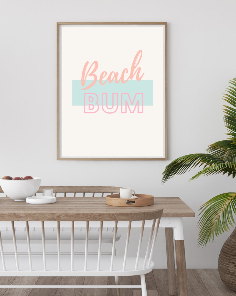 Beach Bum Print Peach Pink and Blue Coastal Print Printable - Etsy
