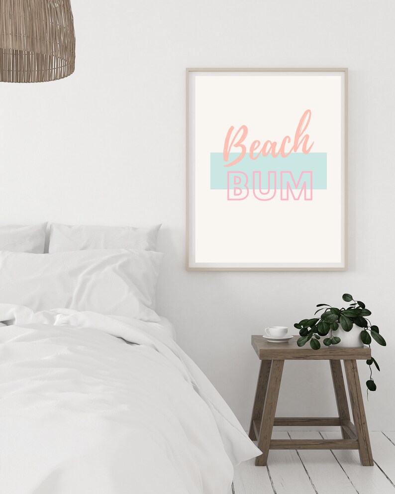 Beach Bum Print Peach Pink and Blue Coastal Print Printable - Etsy