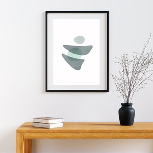 Gray & Mint Green Abstract Art Print, Mid Century Art, Minimalist Wall ...