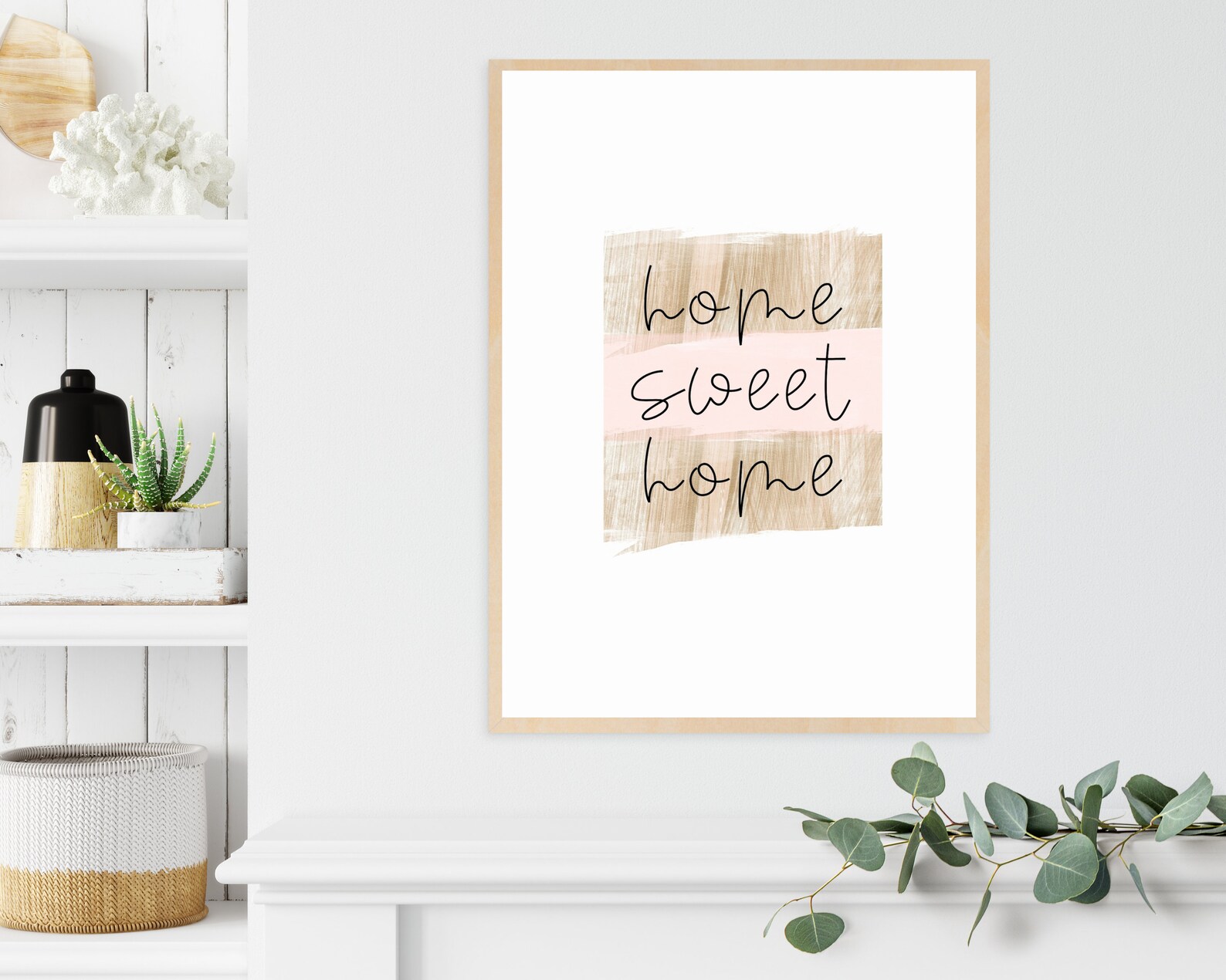 Home Sweet Home Art Print in Blush Pink and Beige - Etsy