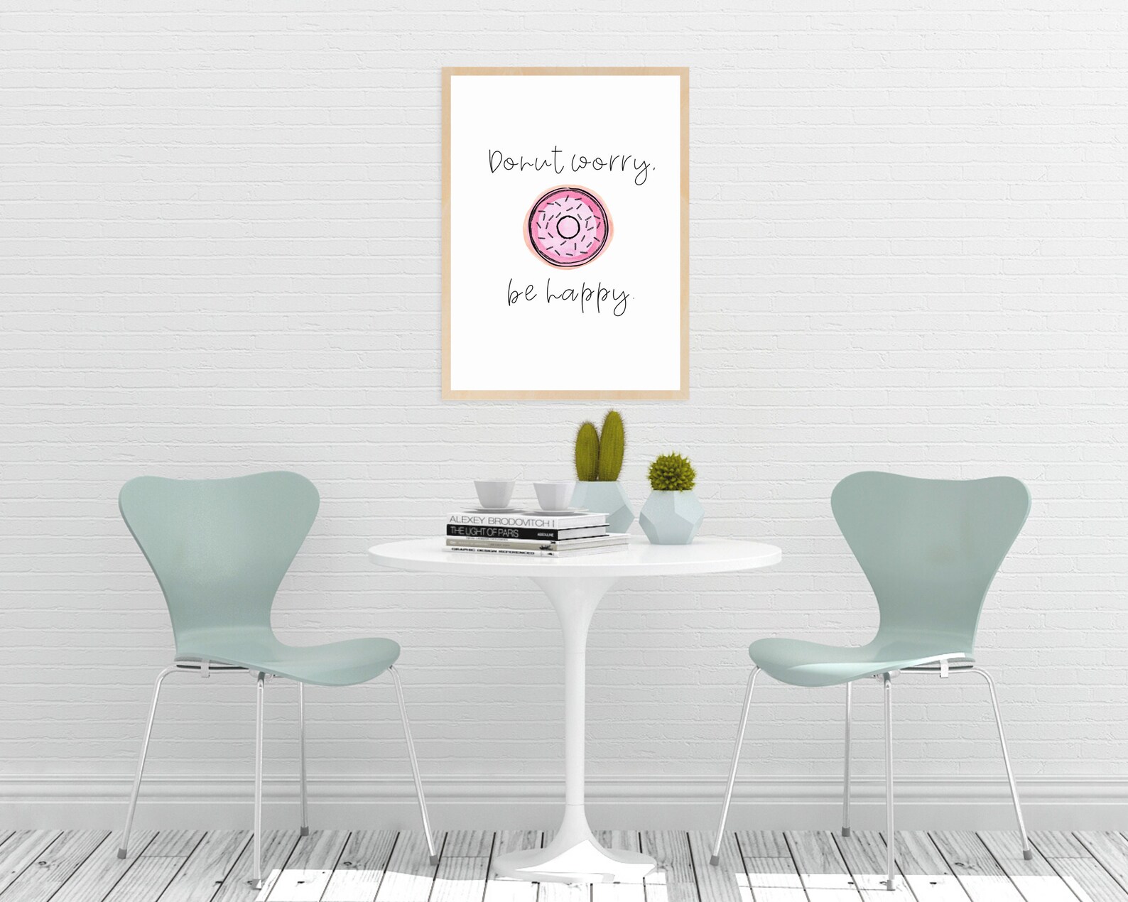 Donut Worry, Be Happy Art Print, Donut Wall Art in Pink and Orange ...