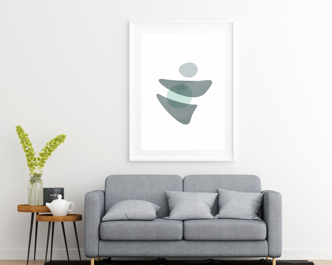 Gray & Mint Green Abstract Art Print, Mid Century Art, Minimalist Wall ...