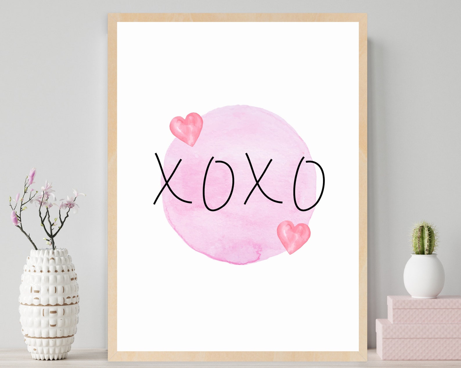 XOXO Art Print Pink Hearts Wall Art Valentine's Day Gift - Etsy