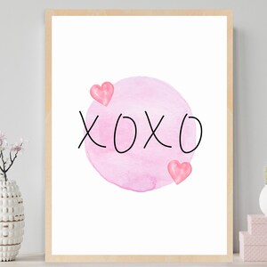 XOXO Art Print, Pink Hearts Wall Art, Valentine's Day Gift Idea, Heart ...
