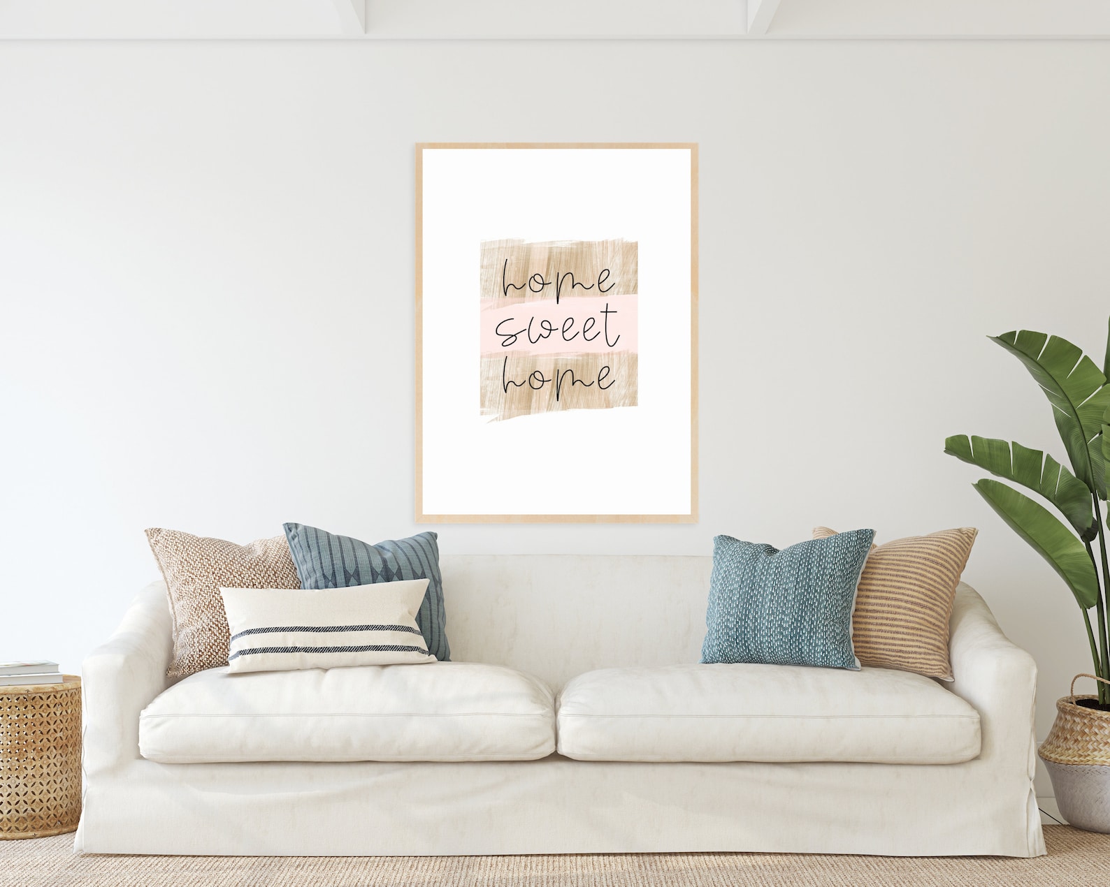 Home Sweet Home Art Print in Blush Pink and Beige, Inspirational Wall ...