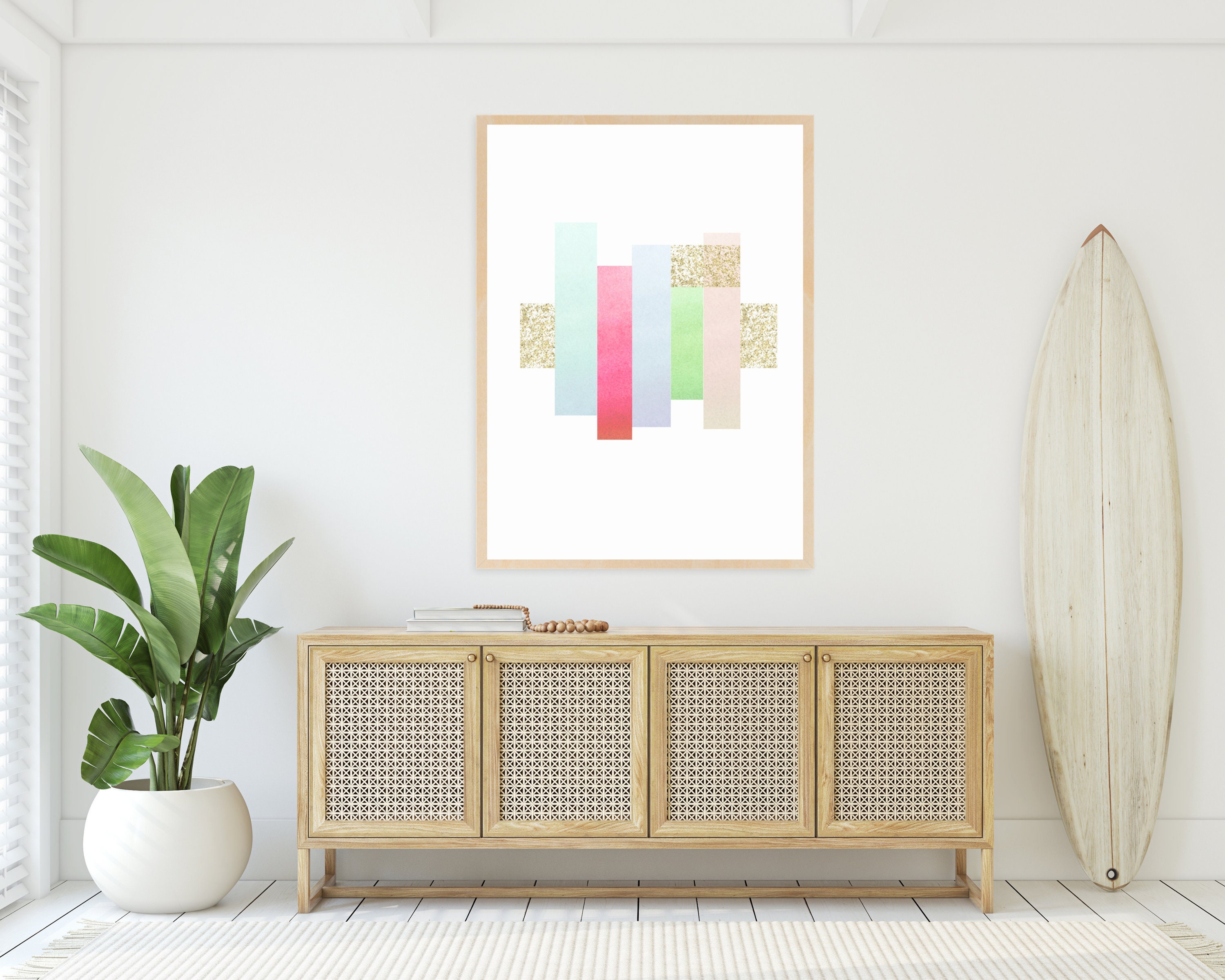 Colorful Geometric Art Print, Rectangle Modern Design With Gold Accents ...