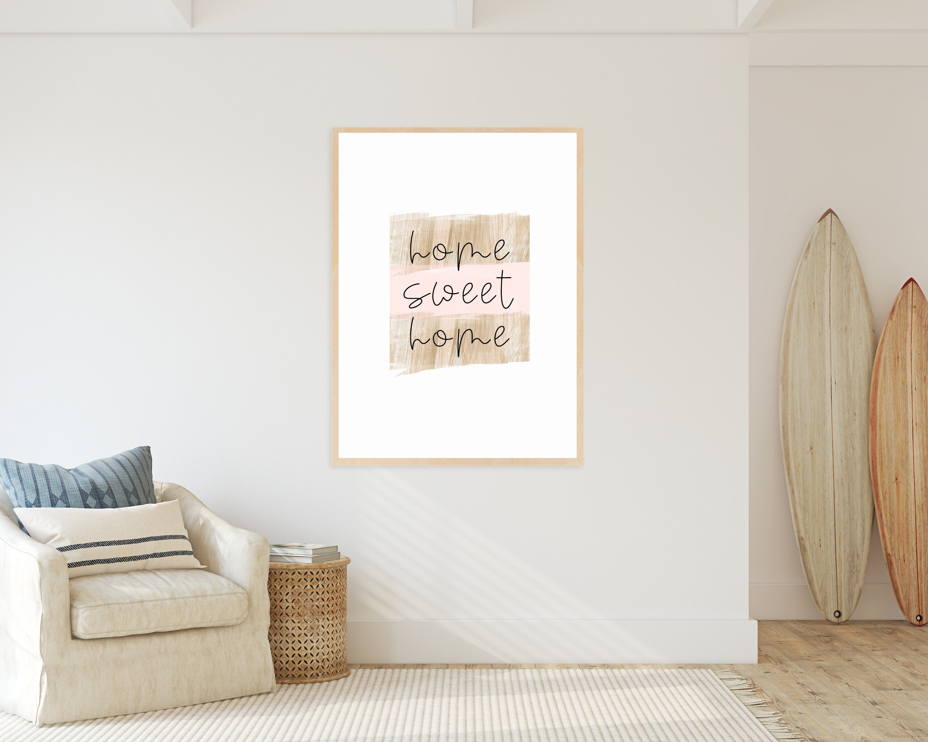 Home Sweet Home Art Print in Blush Pink and Beige, Inspirational Wall ...