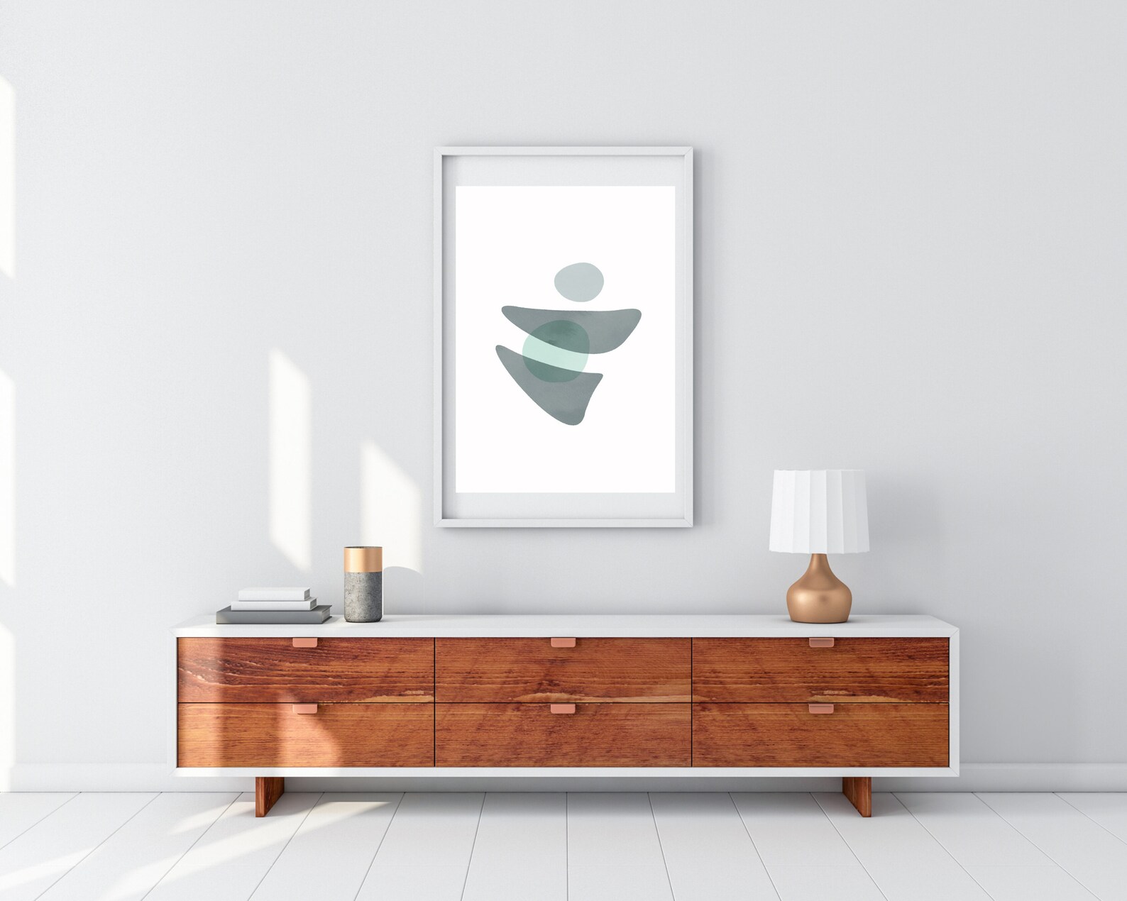 Gray & Mint Green Abstract Art Print, Mid Century Art, Minimalist Wall ...