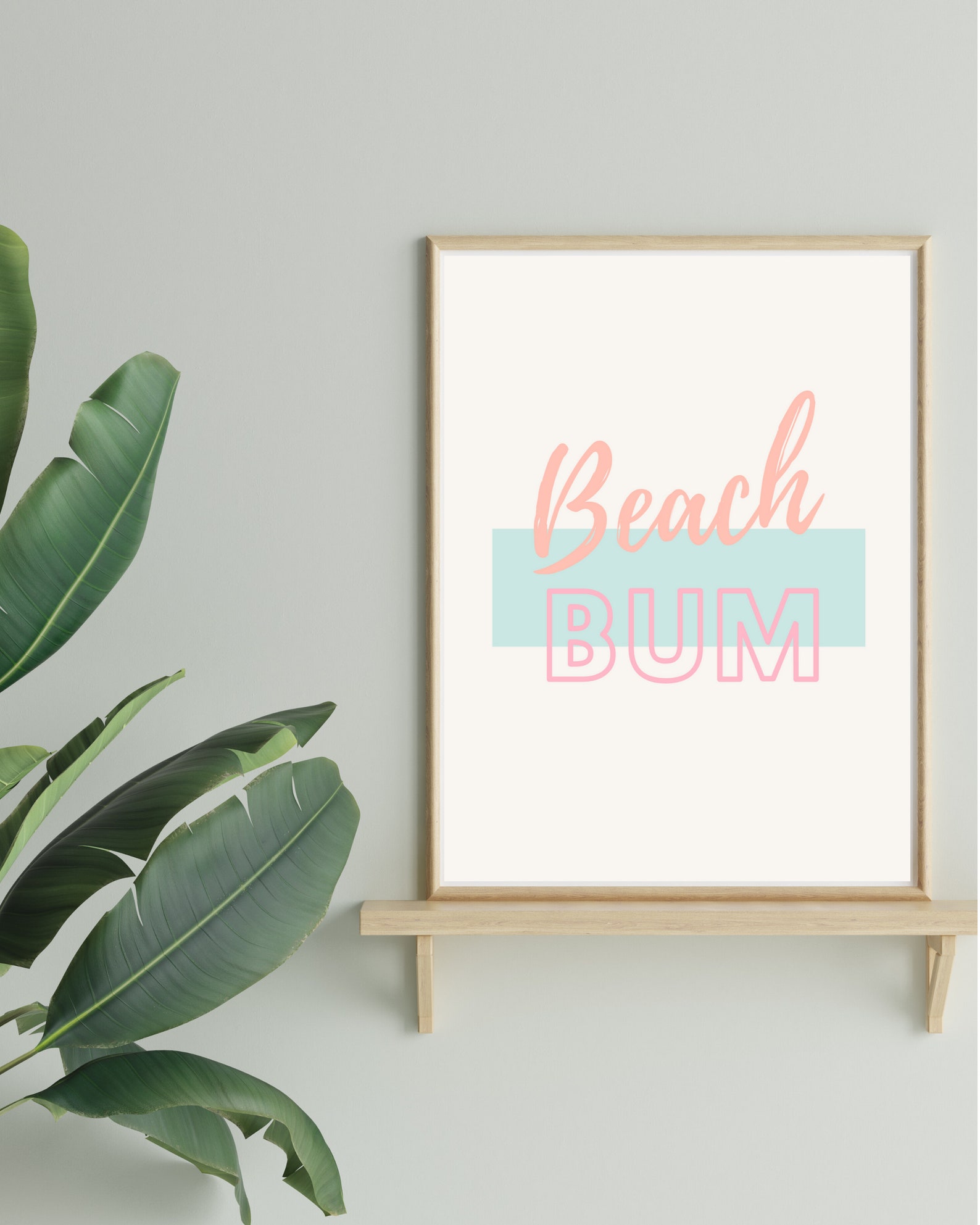 Beach Bum Print, Peach Pink and Blue, Coastal Print, Printable Wall Art ...