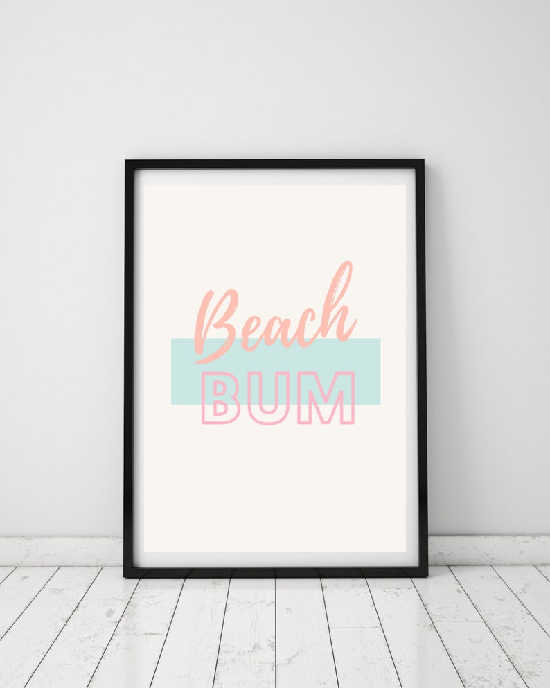 Beach Bum Print, Peach Pink and Blue, Coastal Print, Printable Wall Art ...