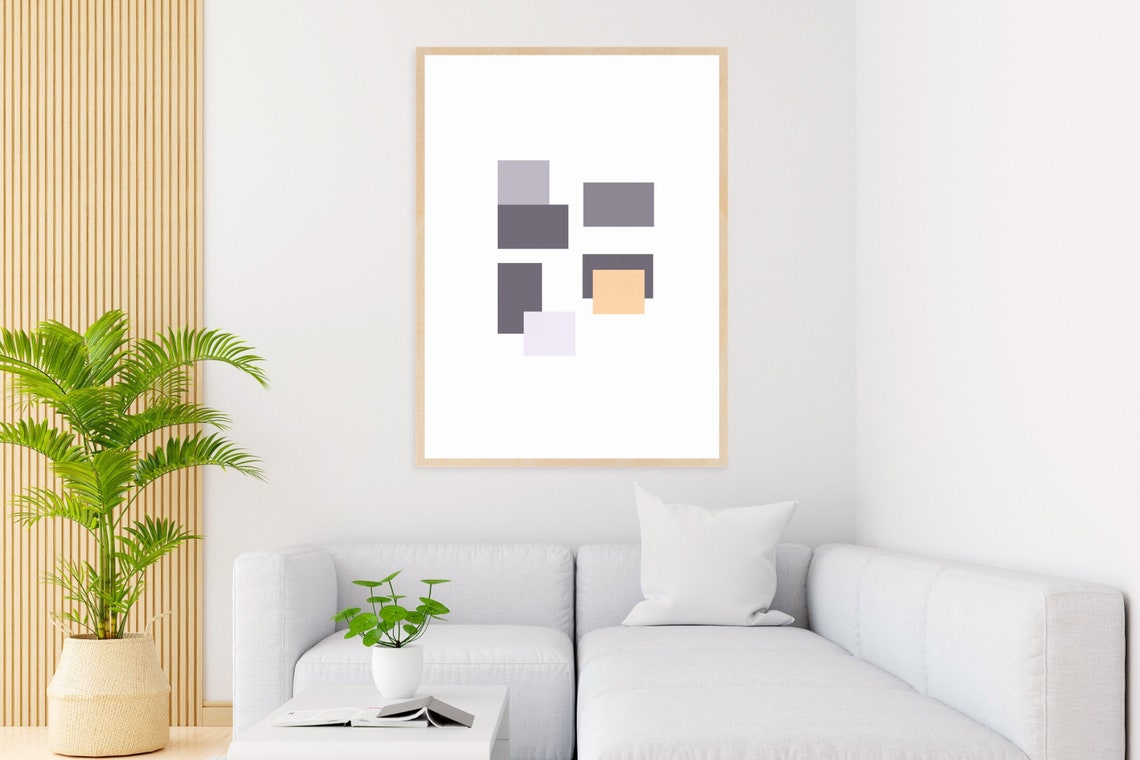 Geometric Squares Art Print Printable Wall Art in Shades of Purple and ...