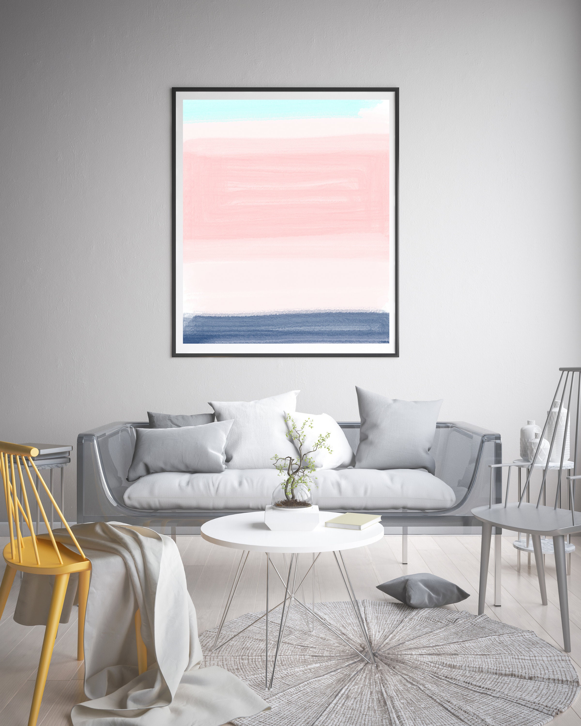 Blue and Pink Pastel Art Print, Printable Wall Art, Bright and ...