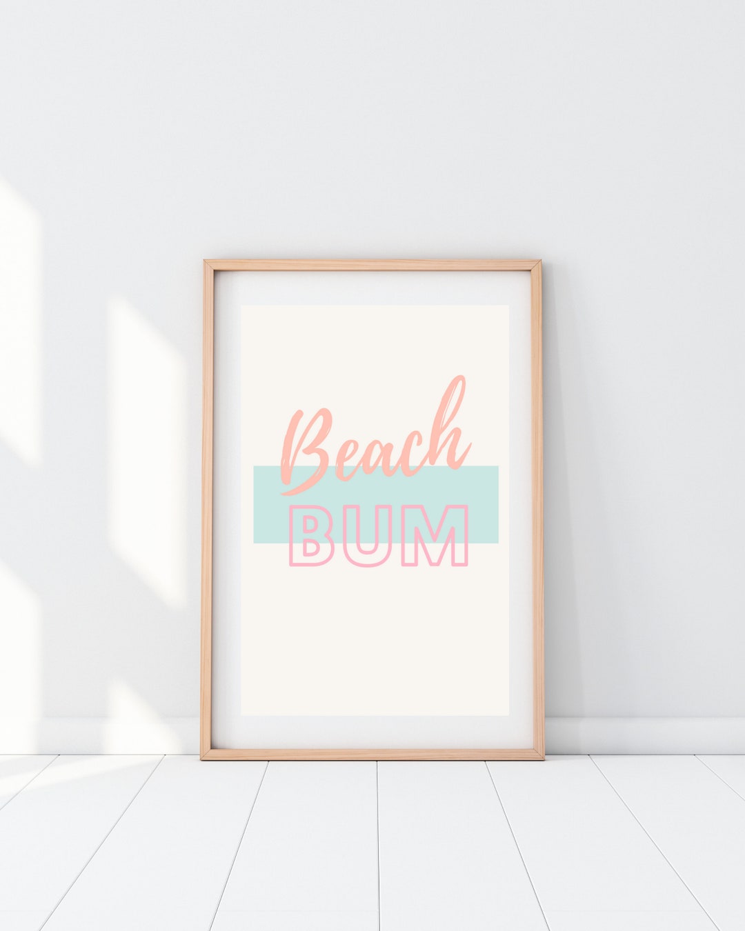 Beach Bum Print, Peach Pink and Blue, Coastal Print, Printable Wall Art ...