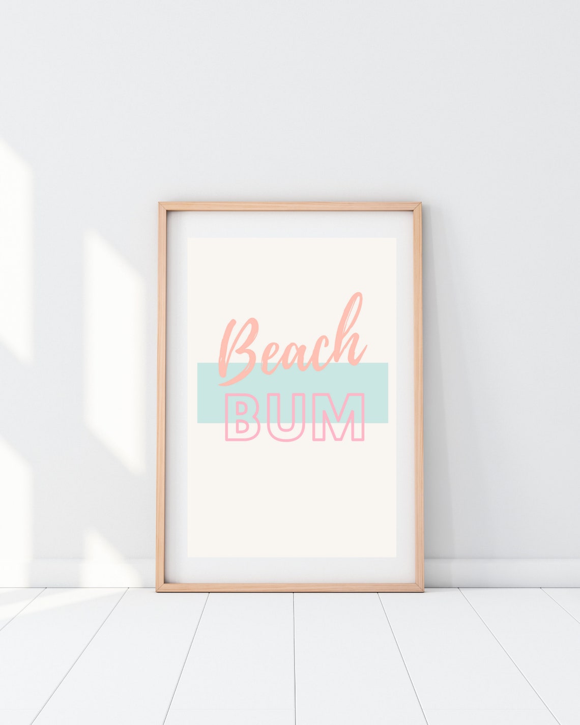 Beach Bum Print Peach Pink and Blue Coastal Print Printable - Etsy