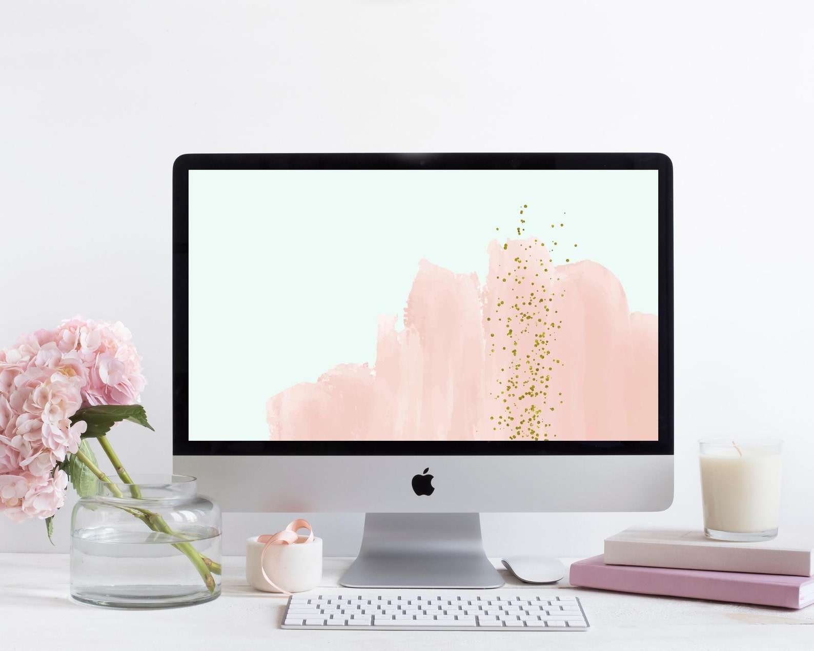 Mint Green, Pink, & Sparkle Desktop Wallpaper | Abstract and Unique ...