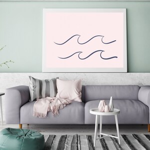 Waves Art Print, Light Pink Wall Art, Digital Art Print, Instant ...