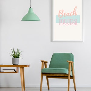 Beach Bum Print, Peach Pink and Blue, Coastal Print, Printable Wall Art ...