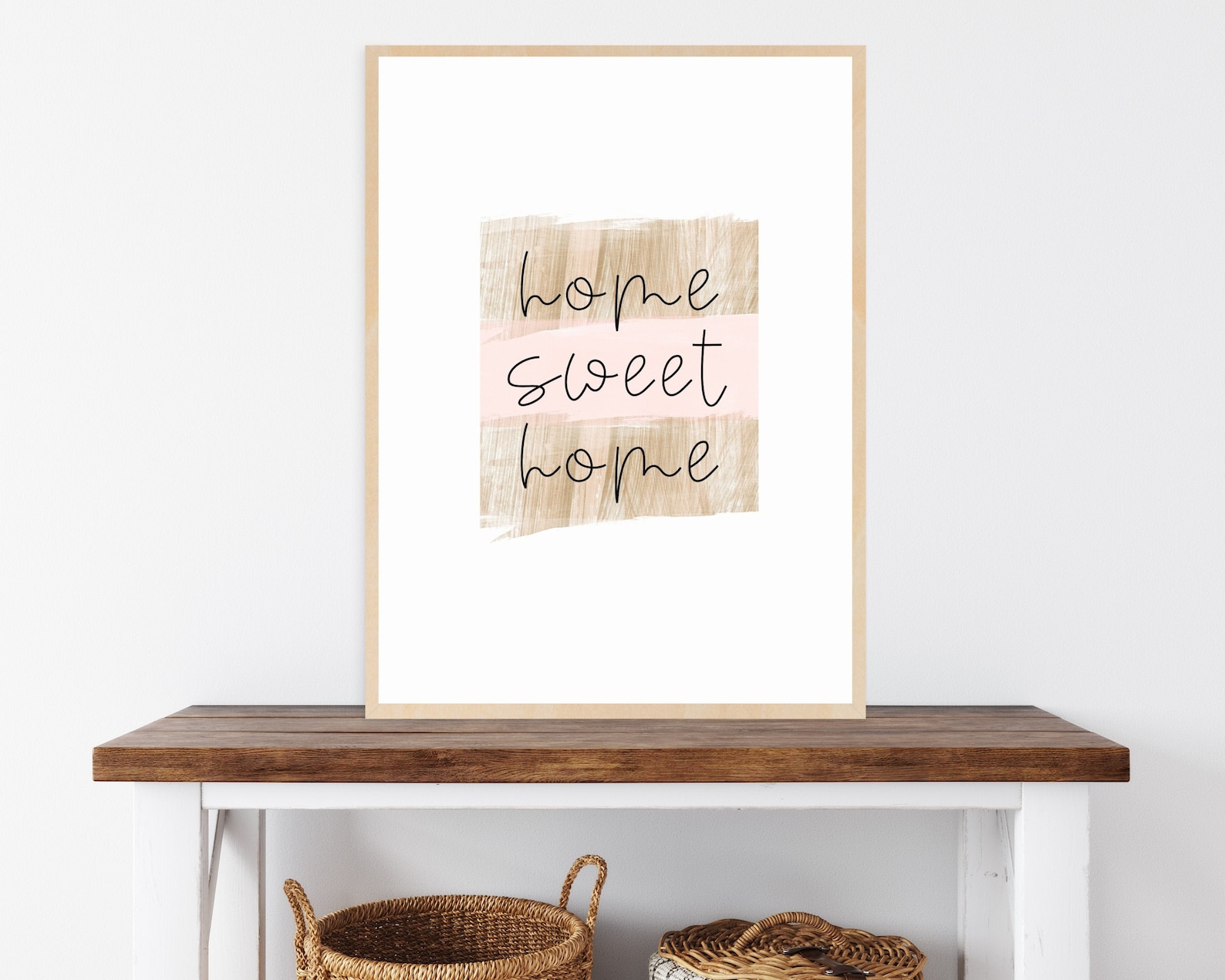 Home Sweet Home Art Print in Blush Pink and Beige, Inspirational Wall ...