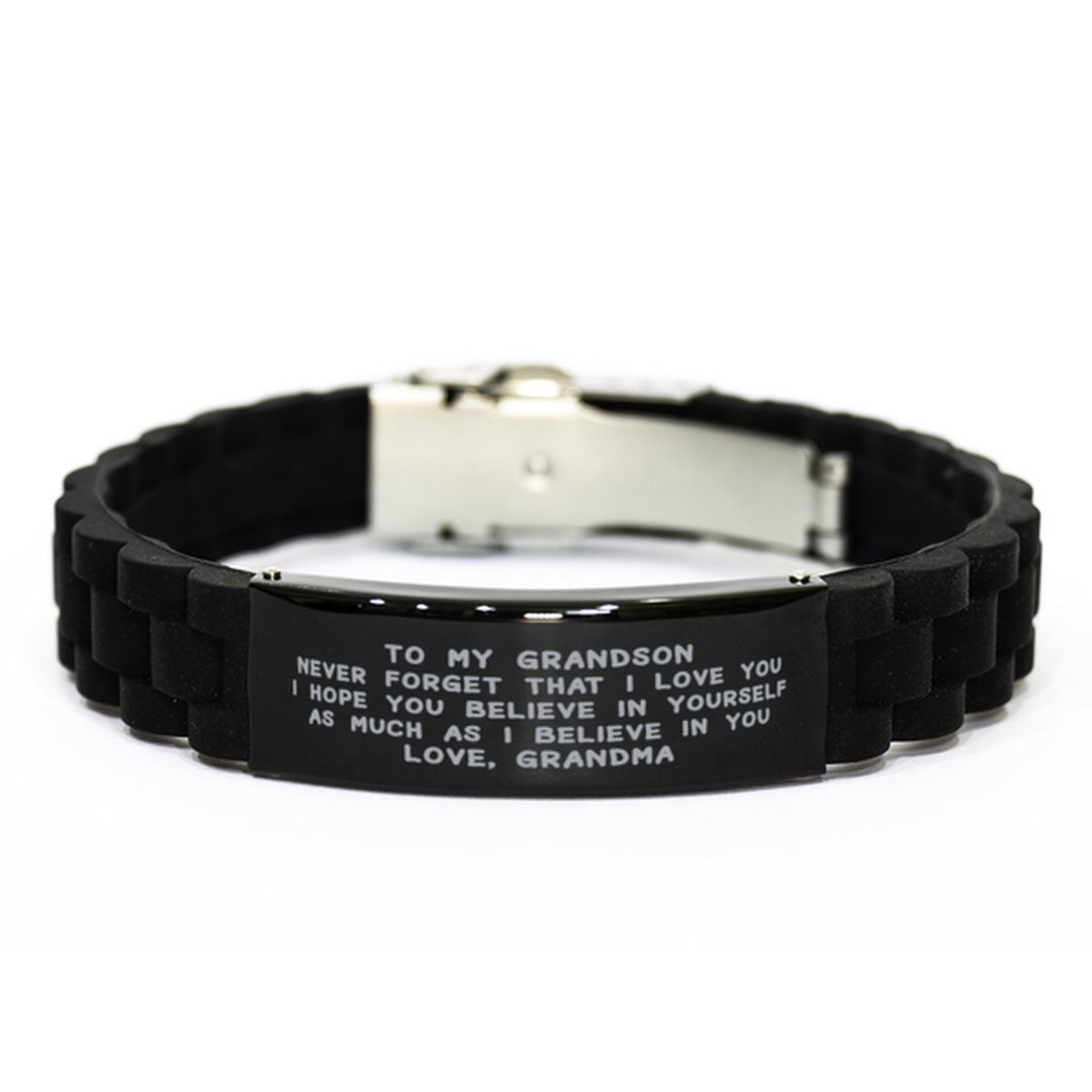 Grandson Bracelet From Grandpa, Grandma Black Glidelock Bracelet for ...