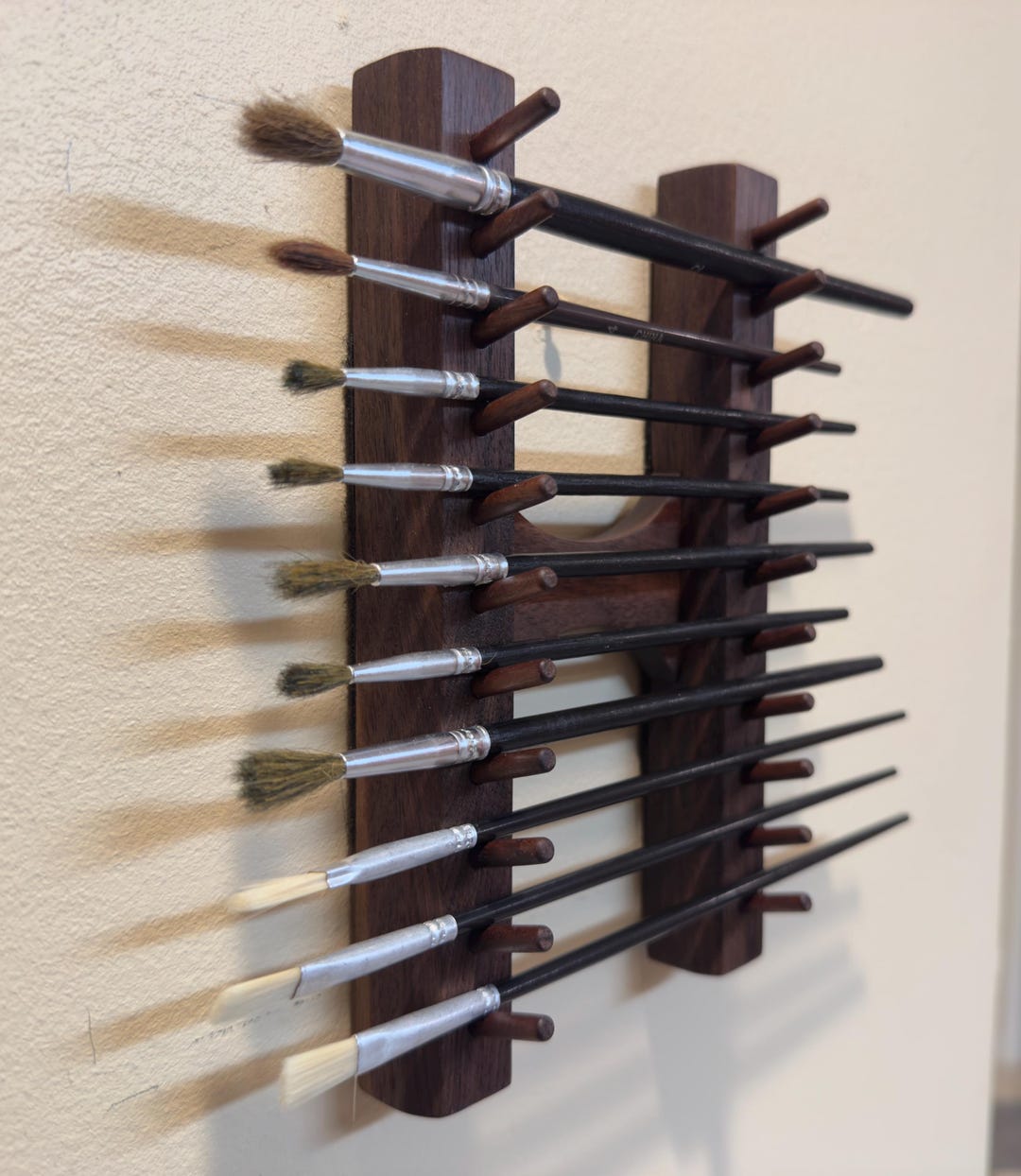 Hanging Paintbrush Stand - Walnut - Wall Mount Paintbrush Holder ...