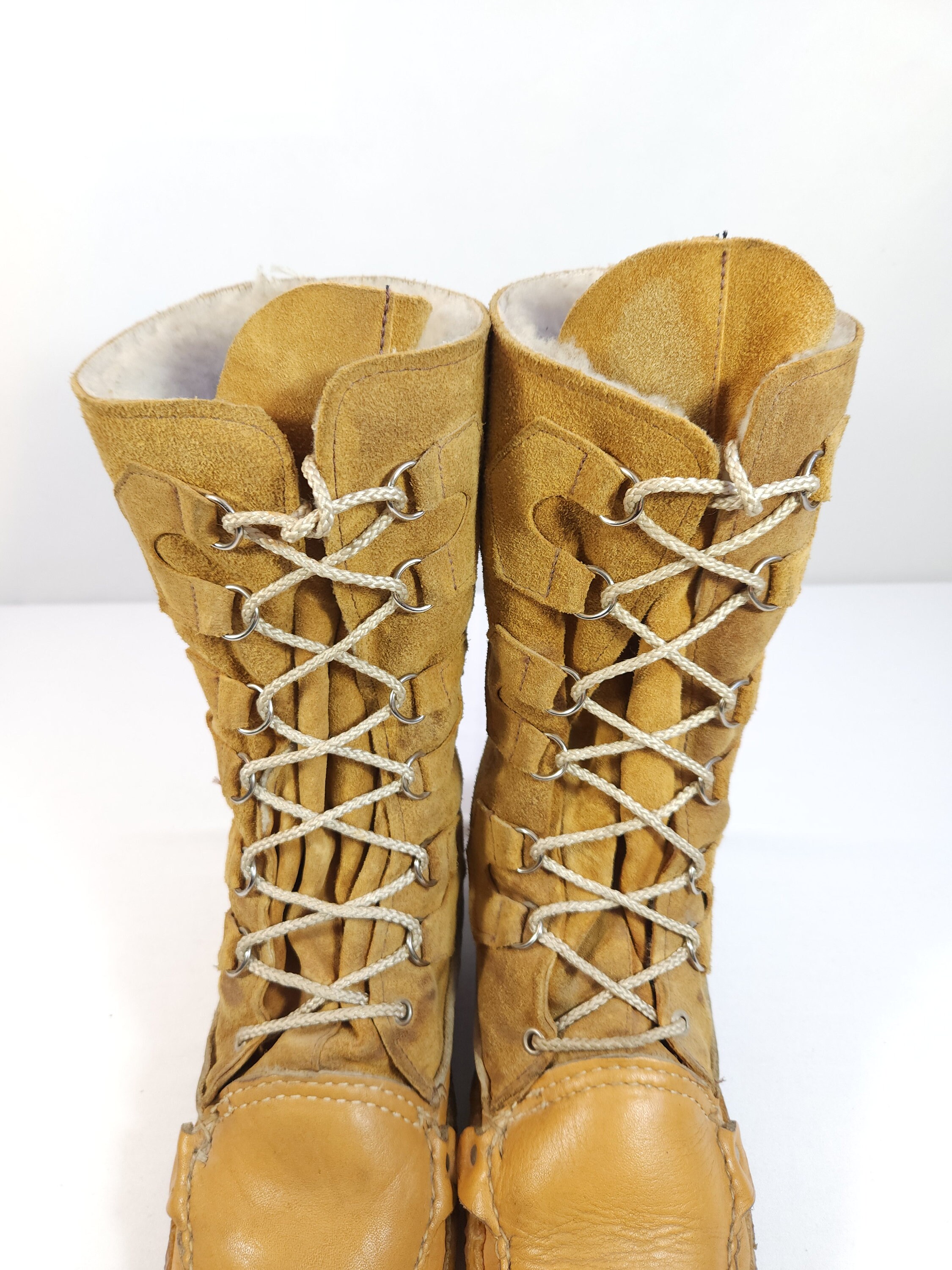 Vtg Canadian Handmade Leather, Wool, Crepe Sole, Mukluks Moccasin ...