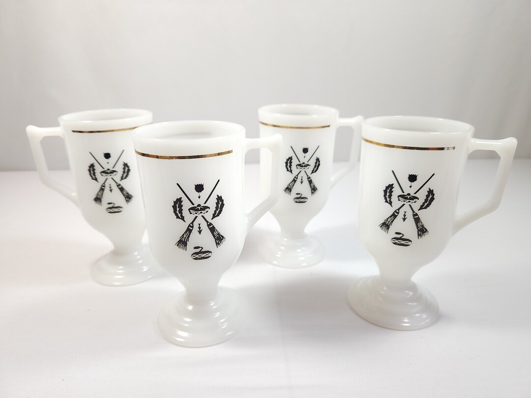 1970's Set of 4 Irish Coffee Retro Curling Mugs Milk Glass Cups - Etsy
