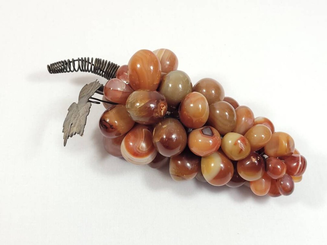 VTG 1960's Agate Semi-precious Stone Grape Cluster With Metal Stem and ...