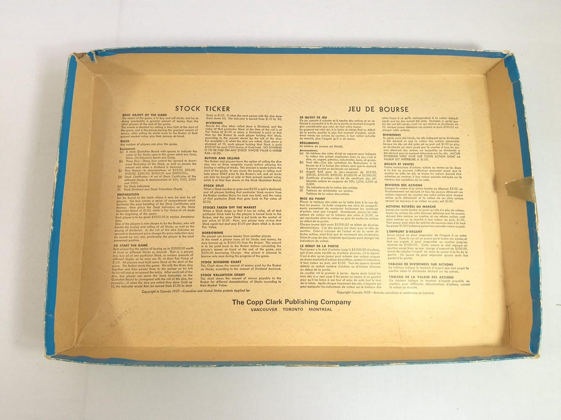 Vintage 1937 Stock Ticker Board Game A Copp Clark Game Complete - Etsy