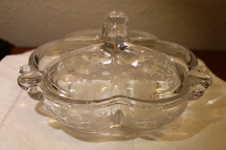 3 Sectioned Candy Dish With Lid first Love by Duncan and Miller - Etsy