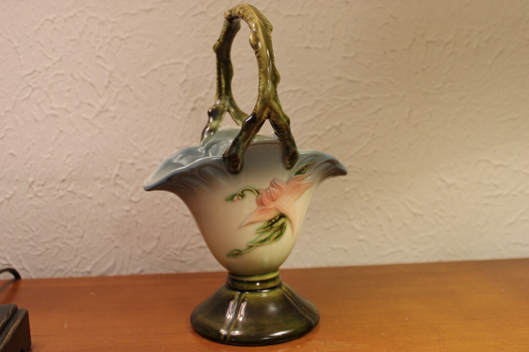Hull Pottery Woodland Basket Green Blue Pink Flowers W9 - Etsy