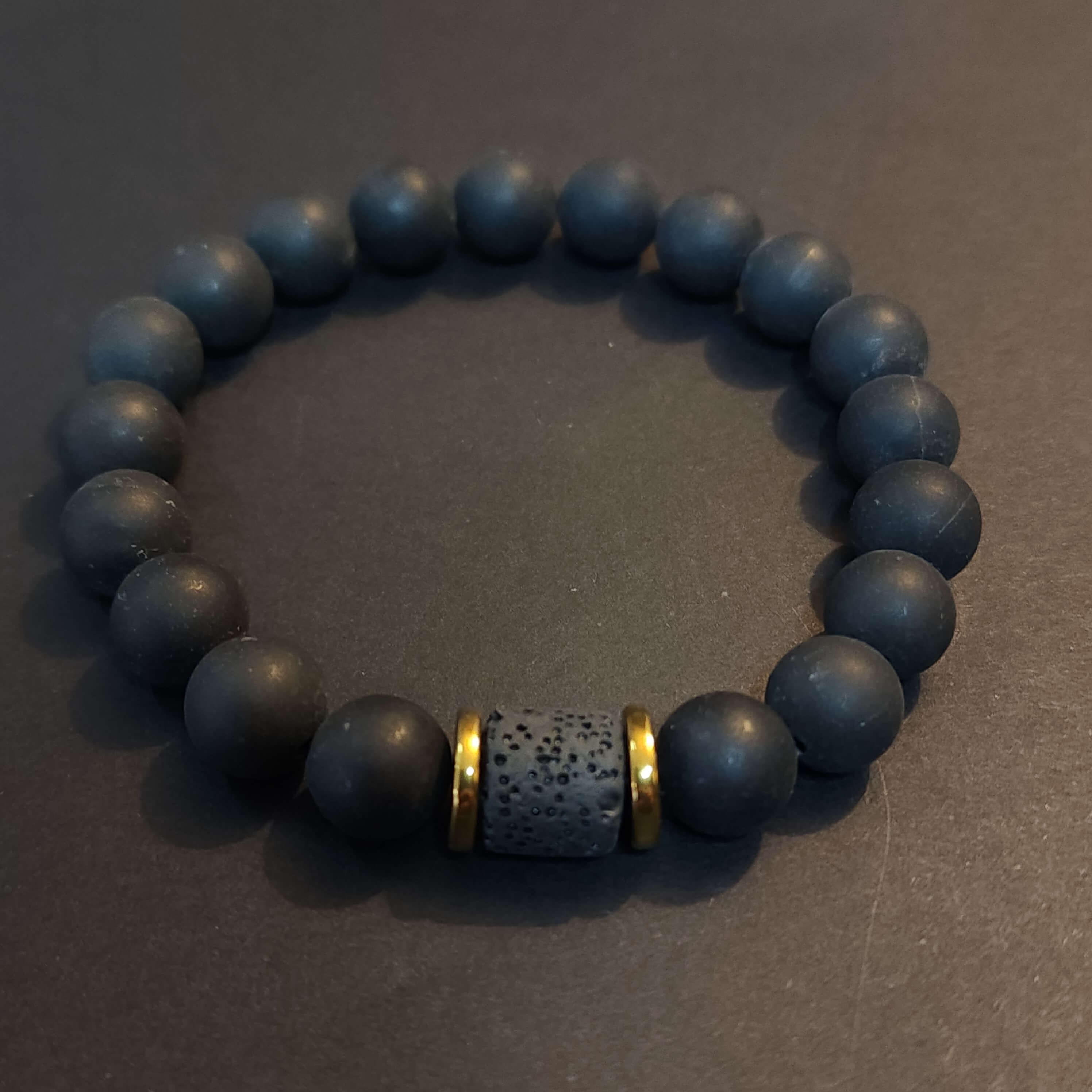 Mens Gift - Matte Black Onyx With Cube Lava Balance Bracelet, Mens ...