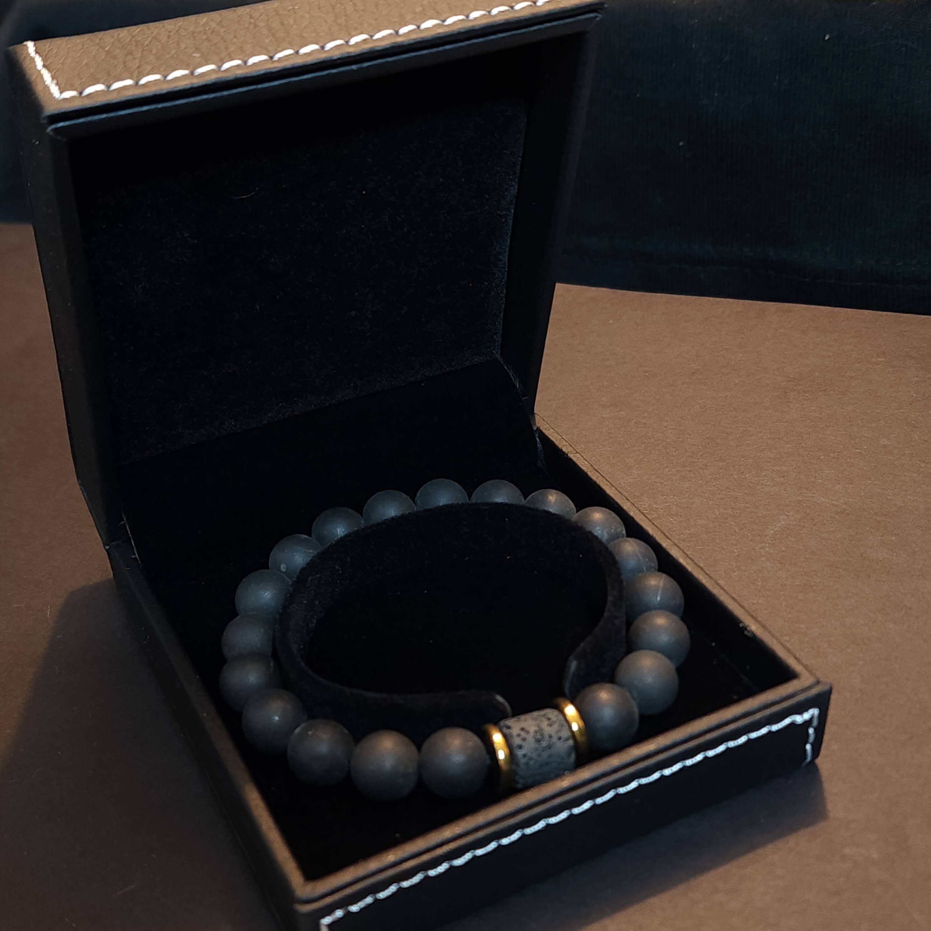 Mens Gift - Matte Black Onyx With Cube Lava Balance Bracelet, Mens ...