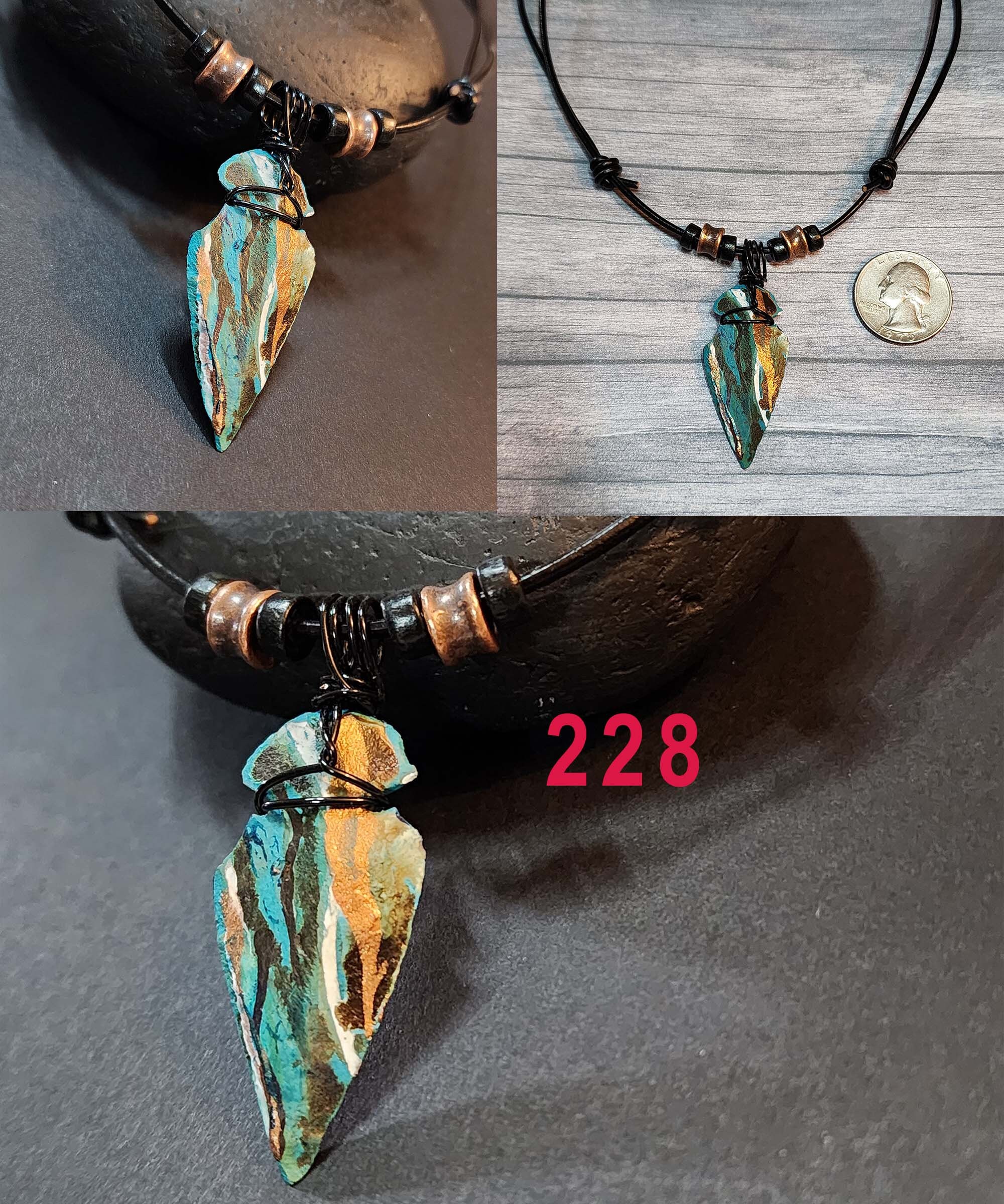 Mens Pendant Necklace Turquoise Arrow Head With Leather Adjustable Cord ...