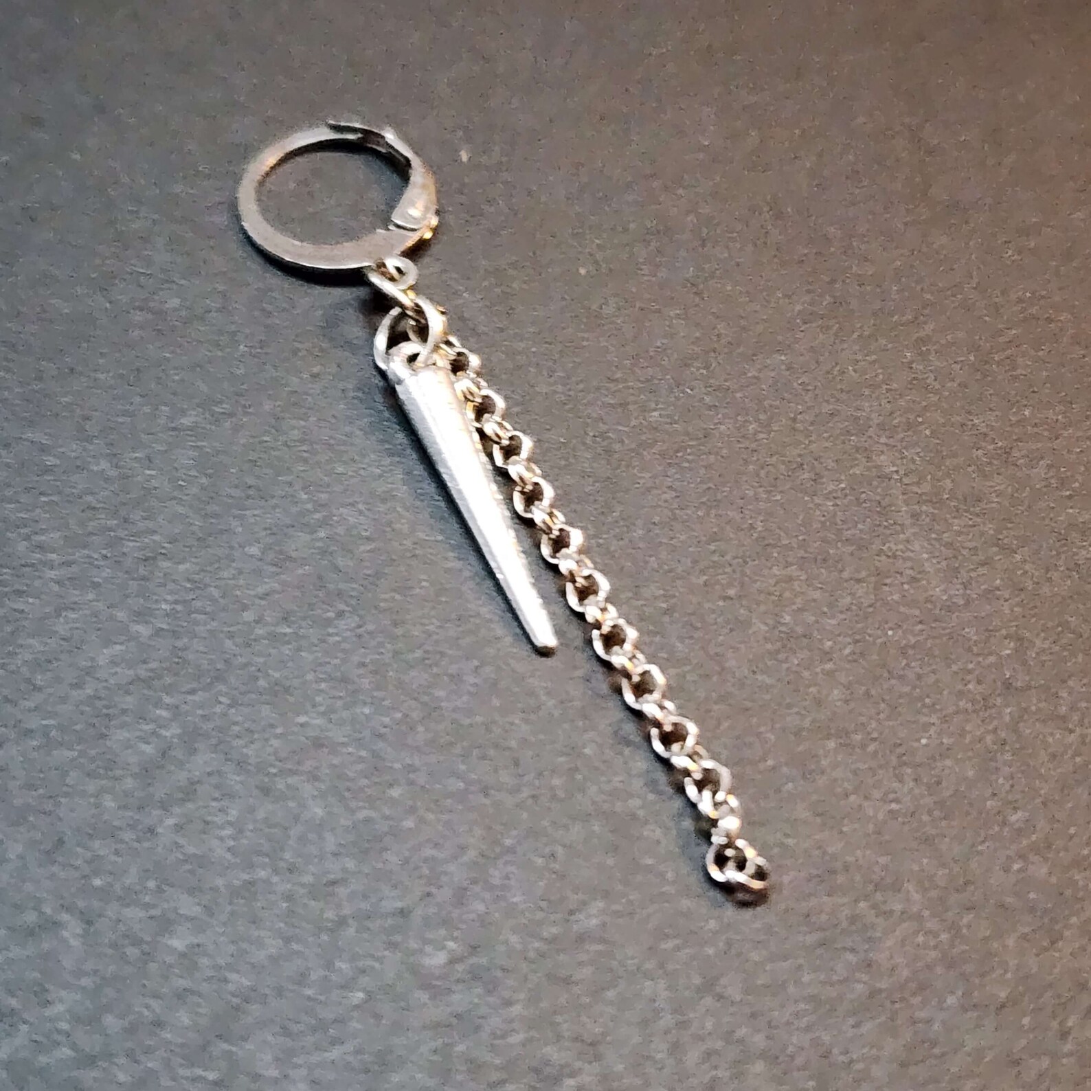 Mens Long Silver Chain Earring With Spike, Mens Dangle Earring ...