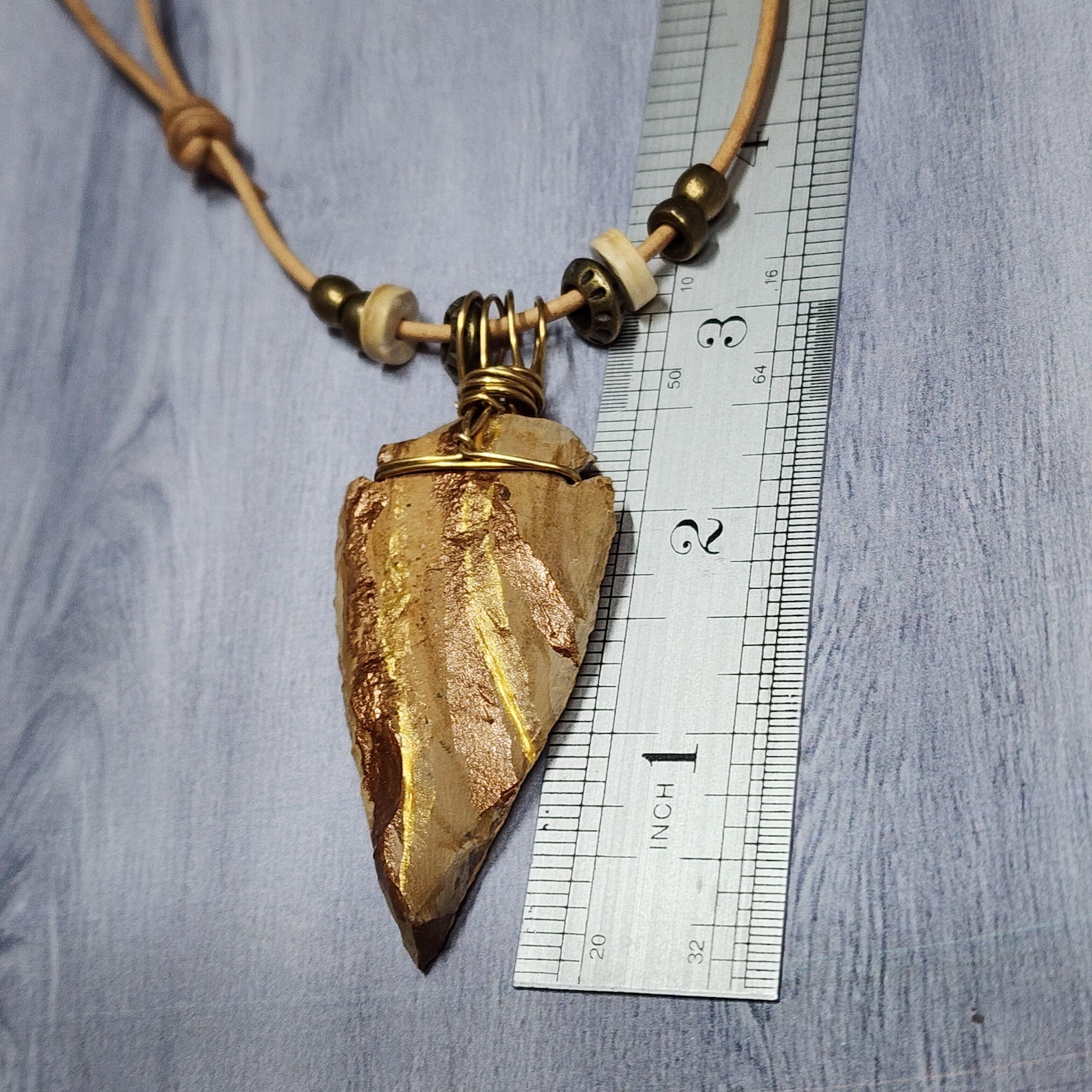Light Brown Arrow Head Pendant Necklace With Leather Adjustable Cord ...