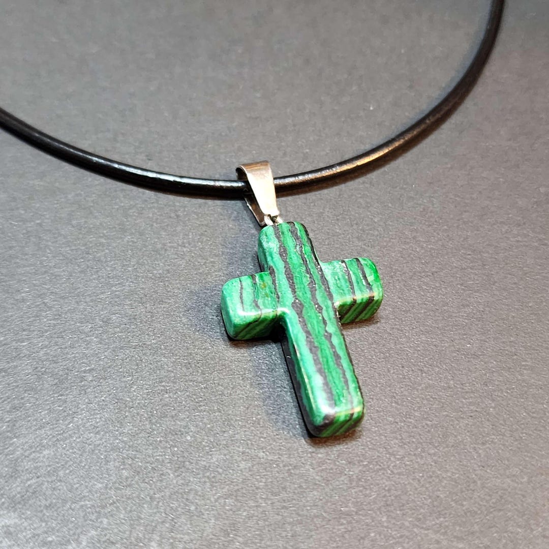 Green Stone Cross Pendant, Faux Malachite Cross Necklace for Men ...