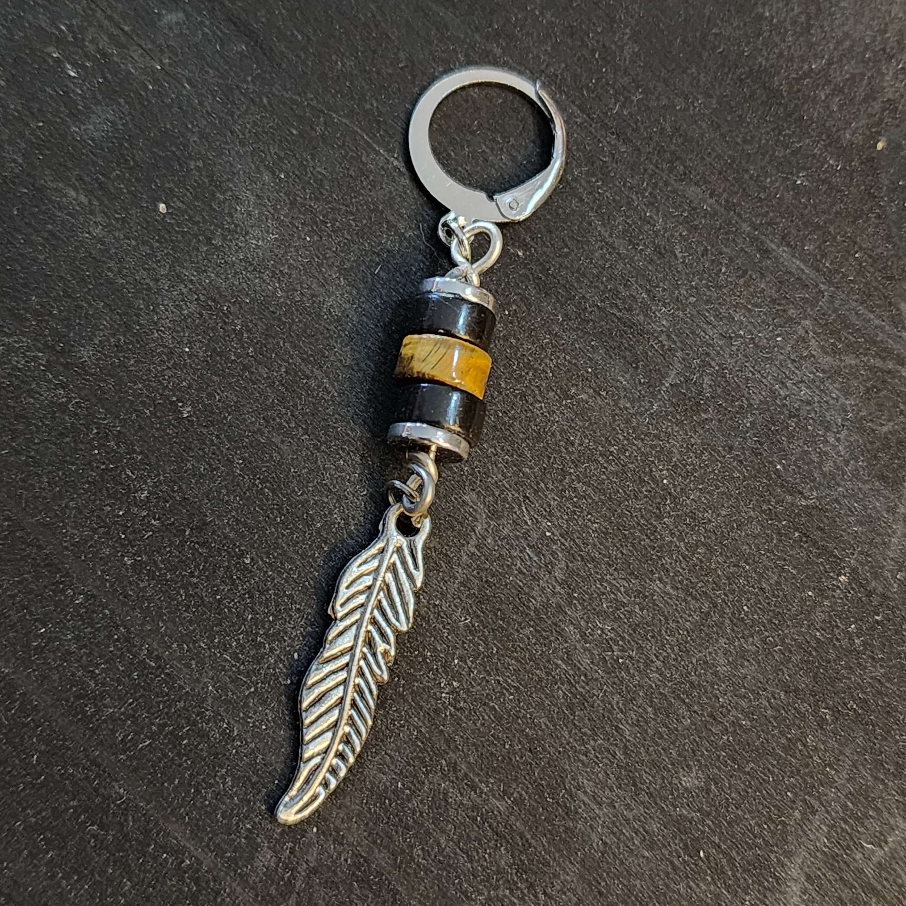 Feather Silver Earring Man | Black Onyx Long Earring Mens | Tigers Eye ...