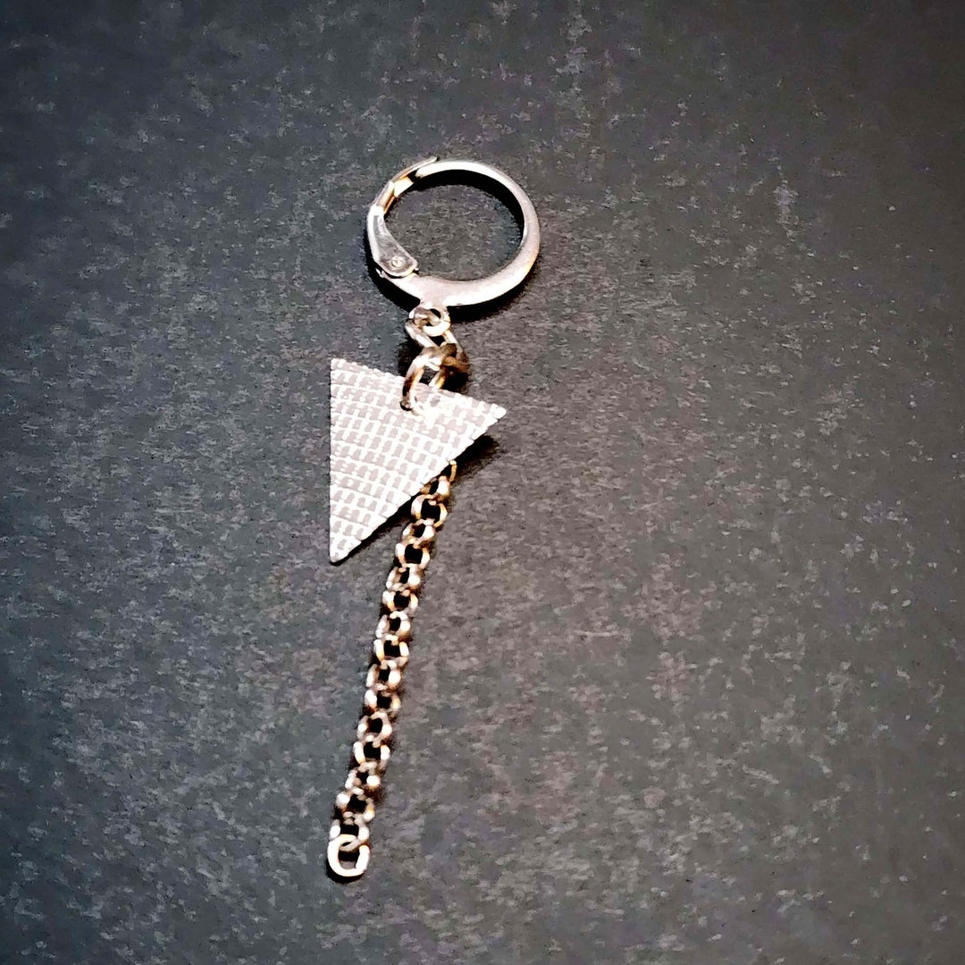 Mens Long Silver Chain Earring With Triangle, Mens Dangle Earring ...