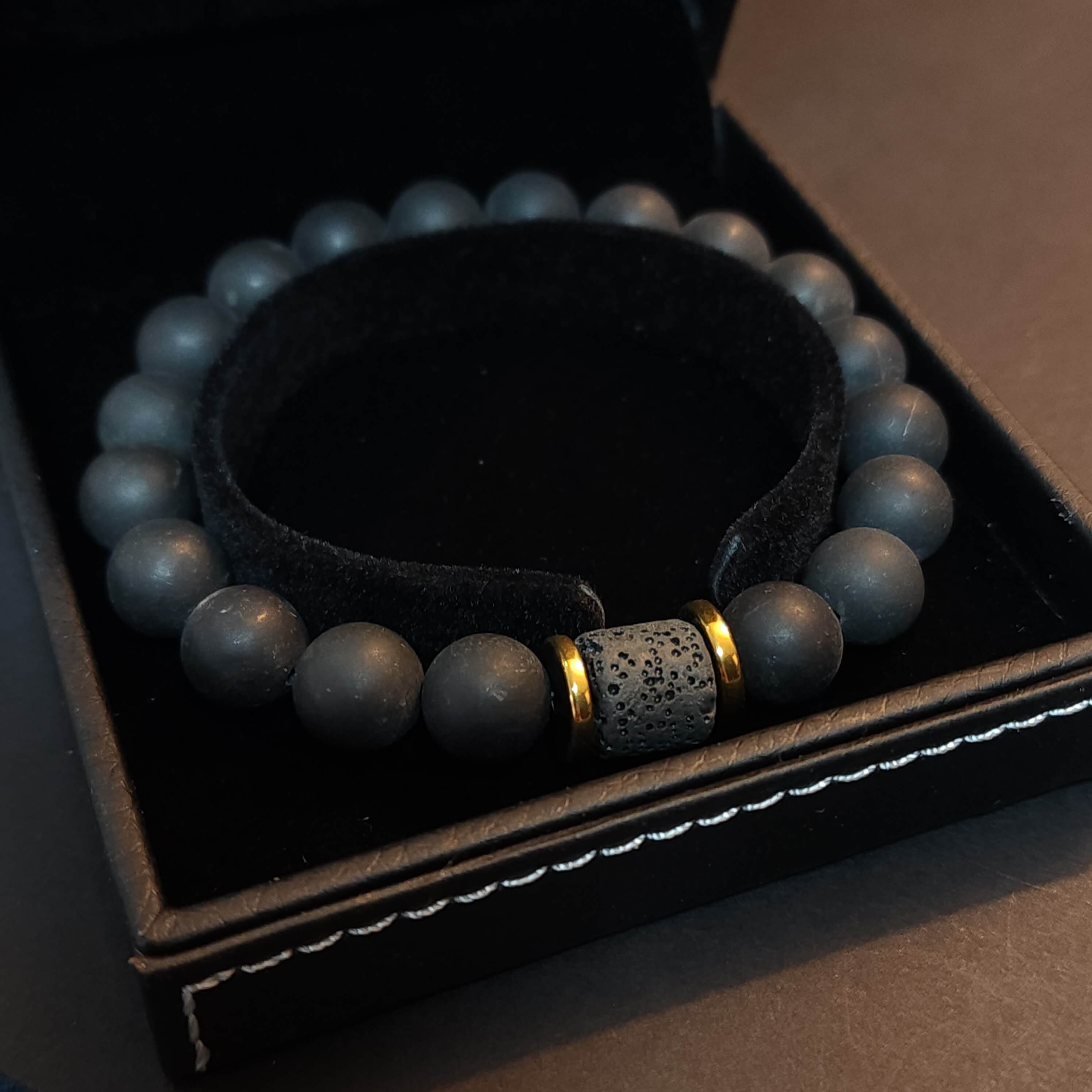 Mens Gift - Matte Black Onyx With Cube Lava Balance Bracelet, Mens ...